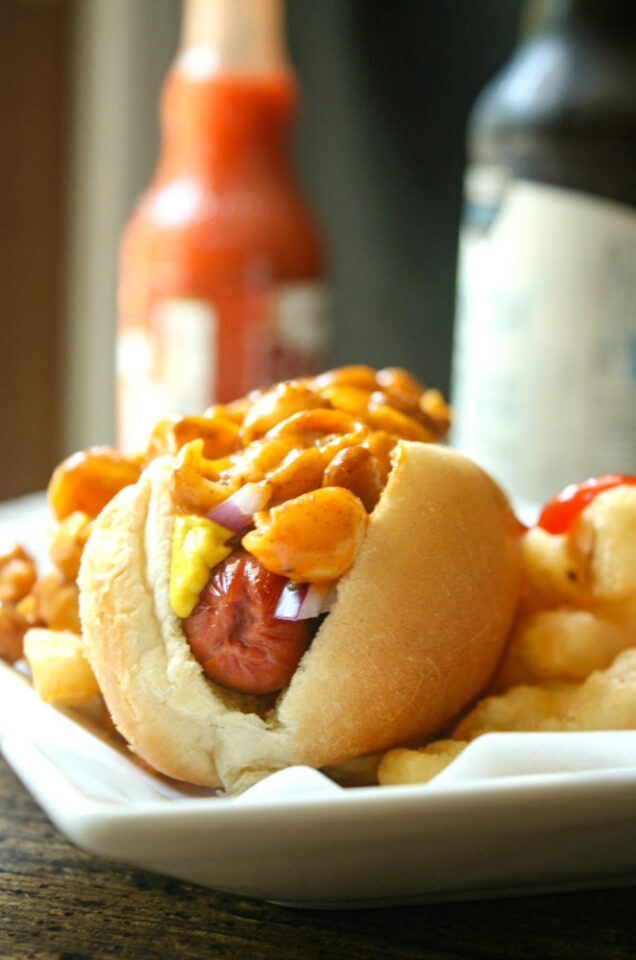 Loaded Chili Mac and Cheese Hot Dogs - Daily Appetite